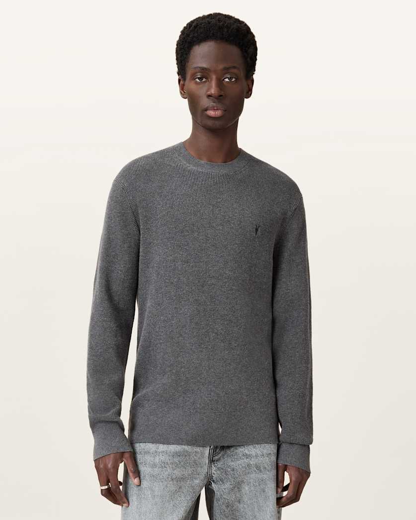 Aspen Waffle Texture Crew Neck Ramskull Jumper MONUMENT GREY | ALLSAINTS